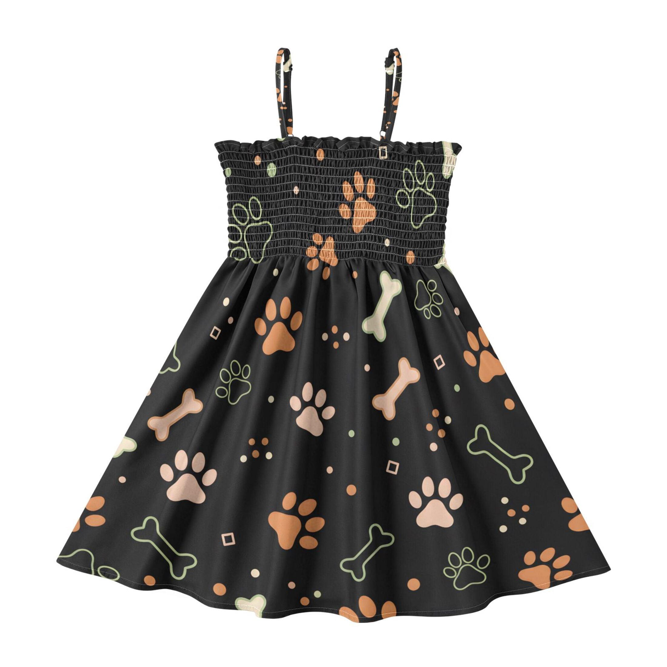 Dog Footprint Bone Girls' Casual Dresses 2Y-8Y Sleeveless Ruffle Neck for Summer Daily Wear ...