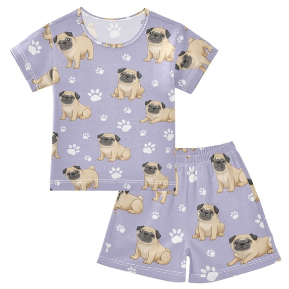 Dog Footprint Pattern Summer Pajama Set Soft Cotton Short Sleeve ...