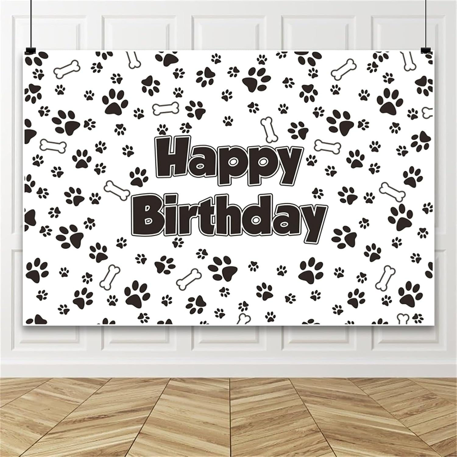 Dog Footprints Birthday Backdrops Dog Paw Prints Bone Pattern Birthday ...