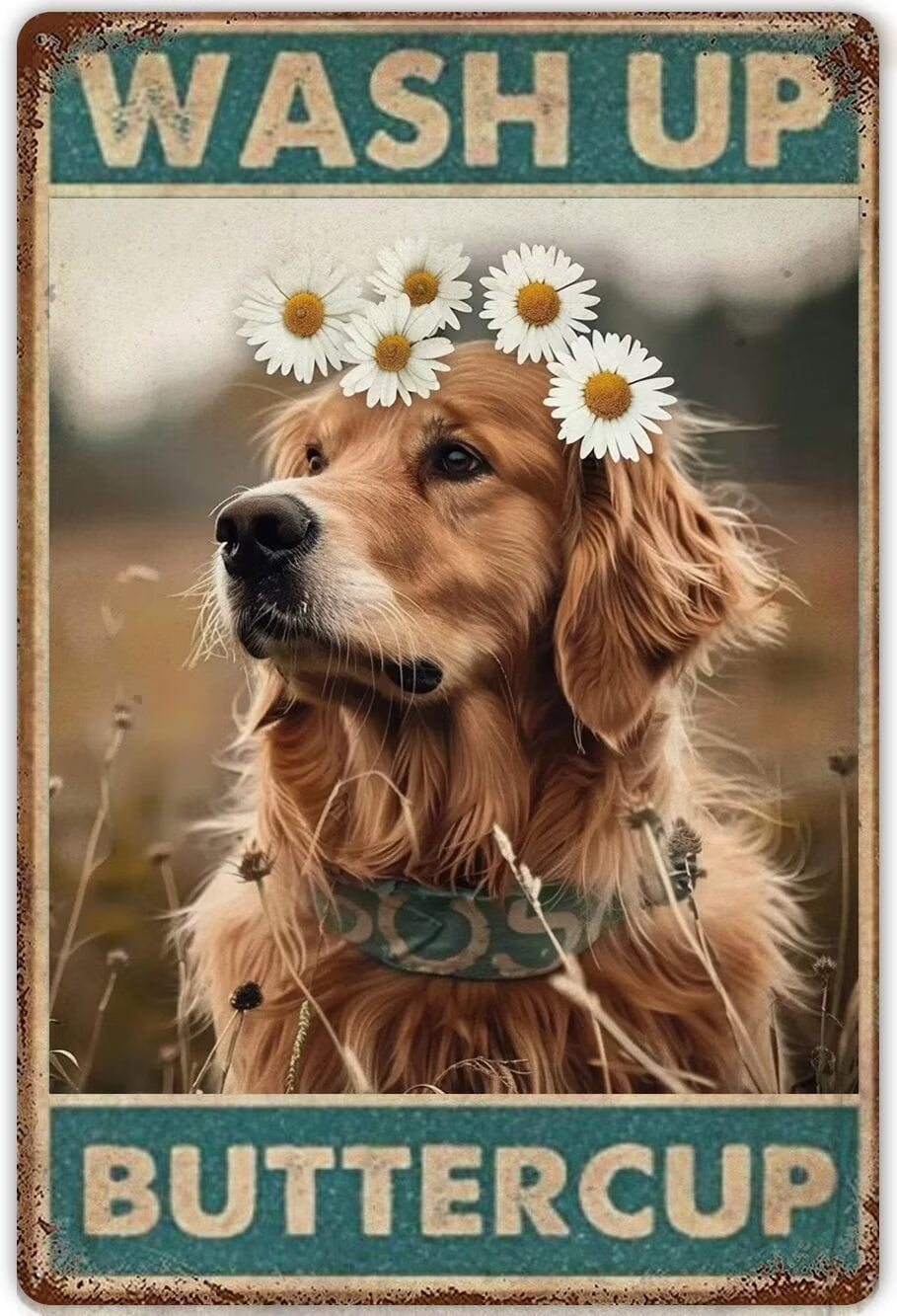 Dog Funny Bathroom Decor Metal Tin Sign Wash Up Buttercup Golden ...
