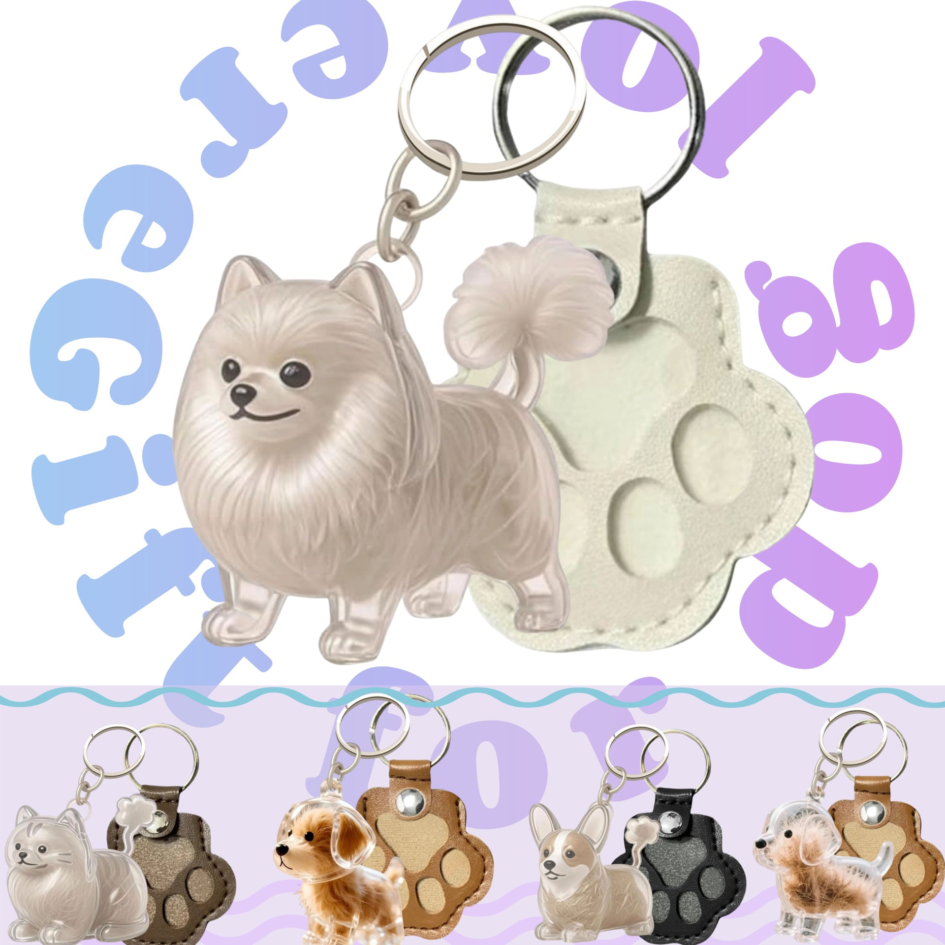 Dog Fur Storage Keychain, Cute Leather Paw Keychain Pet Hair Keepsake ...