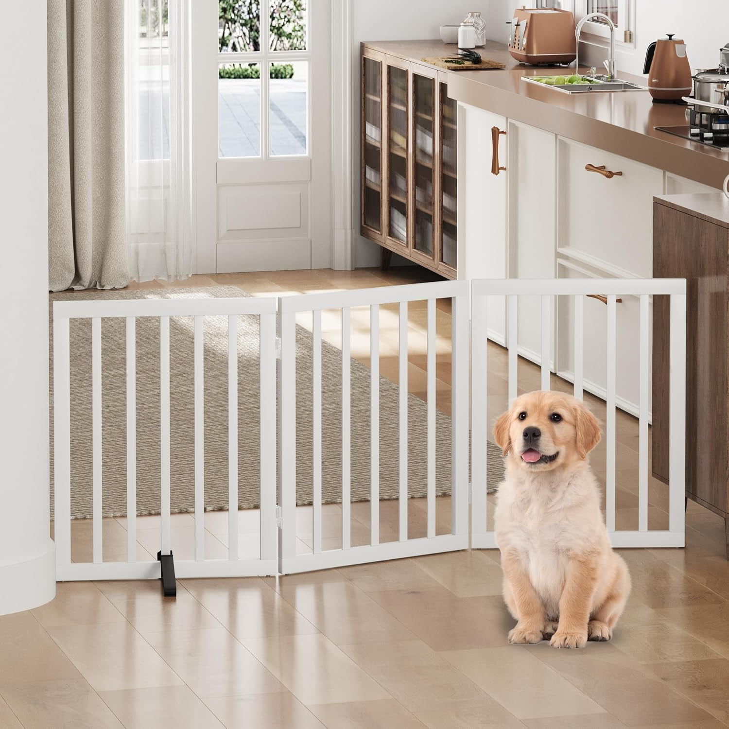 Dog Gate, Bamboo Freestanding Dog Gates for Doorways, Foldable Dog Gate ...