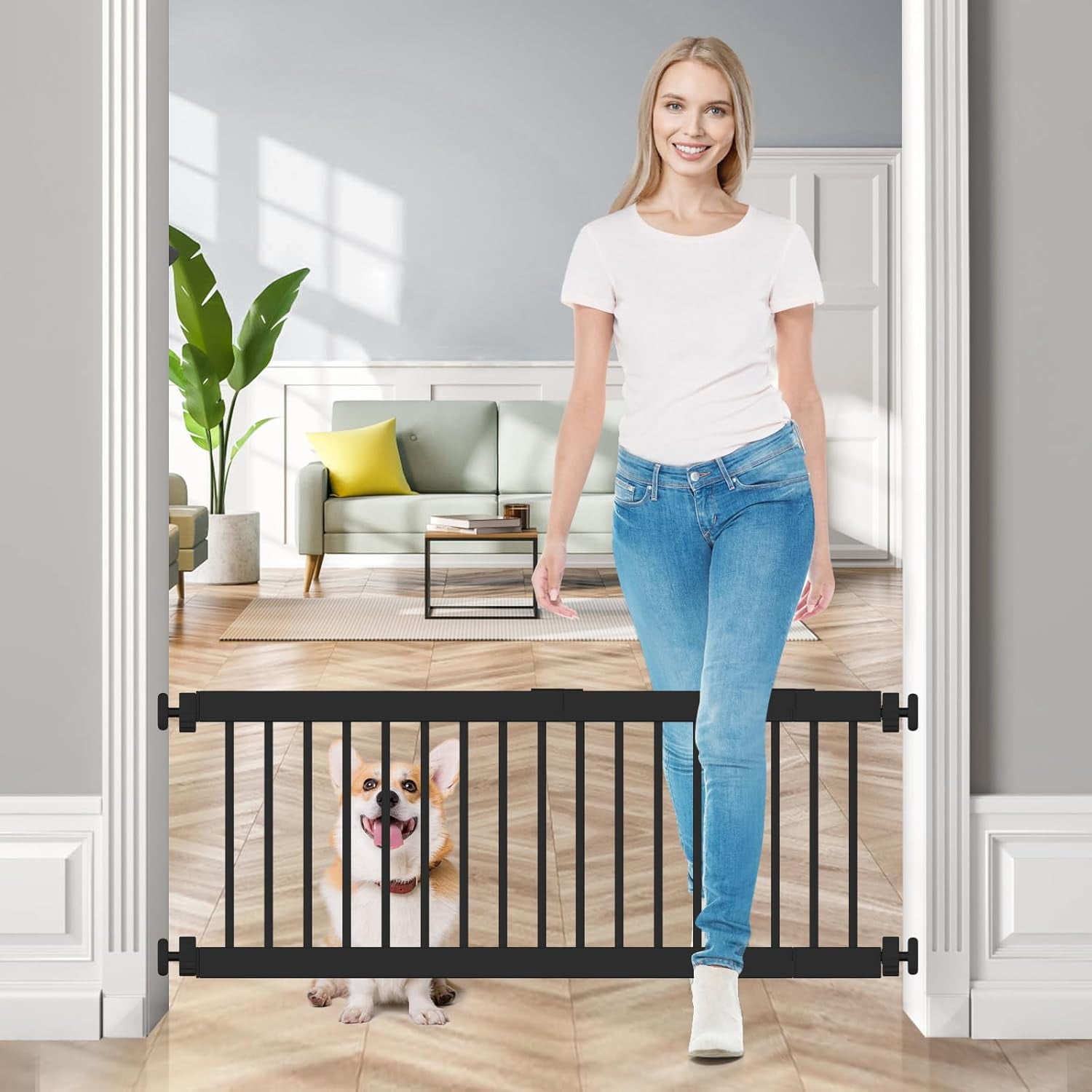 Dog Gate Indoor,18"-45" Adjustable Extra Wide Metal Short Dog Gate to ...
