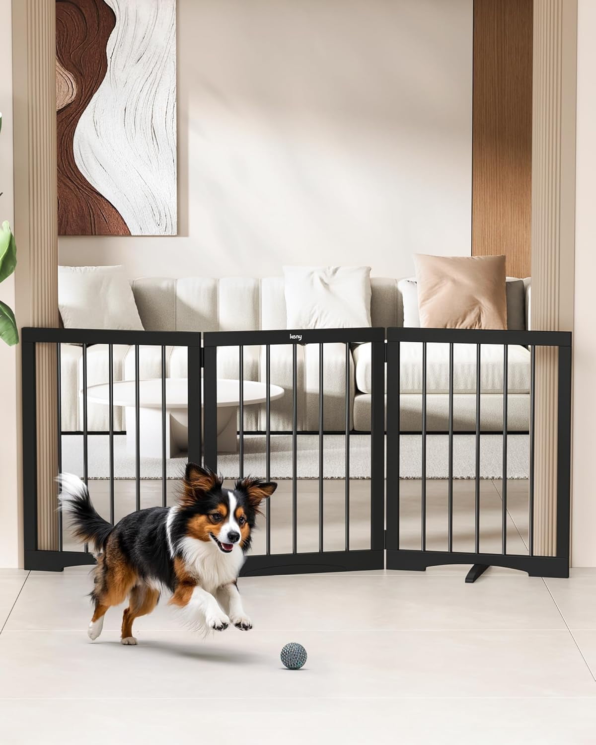 Dog Gate Indoor, 3 Panel Freestanding Dog Gates with Support Feet for ...