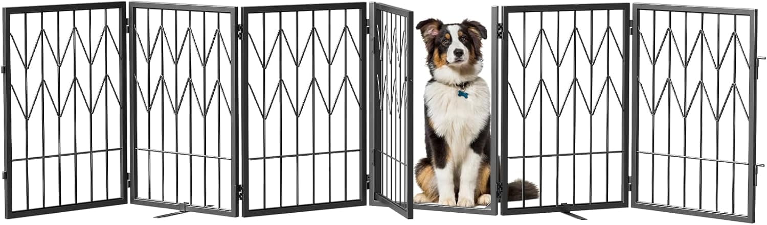 Dog Gate Indoor, 94.4" Wide Freestanding Pet Gate with Door Walk ...