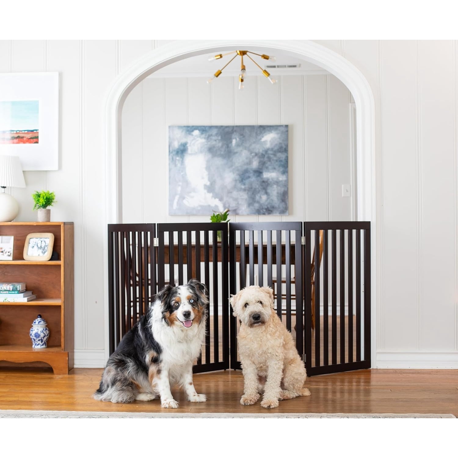 Dog Gate Indoor Freestanding Pet Barrier, Folding Wood Dog Fence, Extra ...