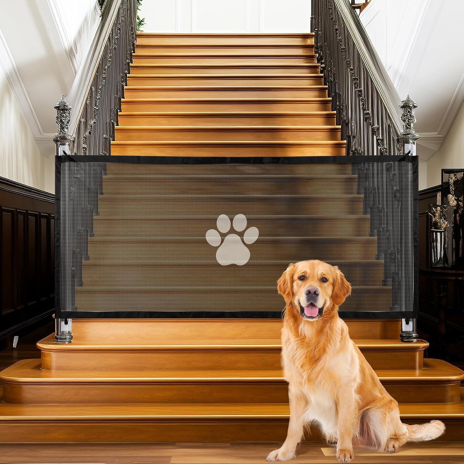 Dog Gate for Stairs & Doorways,Adjustable Pet Gate with Breathable Mesh ...