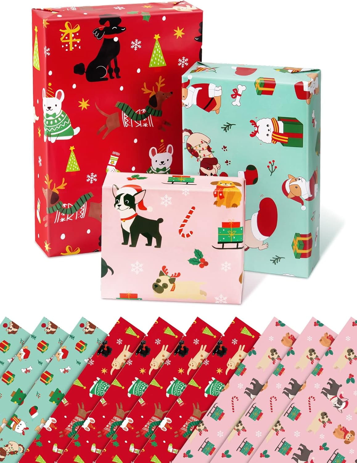 Dog Gift Wrapping Paper Set - 10 Sheets 27” x 20” Puppy Red Wrapping ...