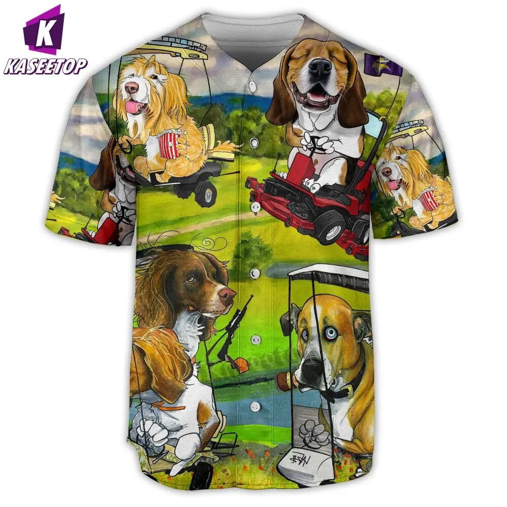 Dog Golf Life Style Men 3D Print Baseball Jersey Shirt Adult Summer Tee ...