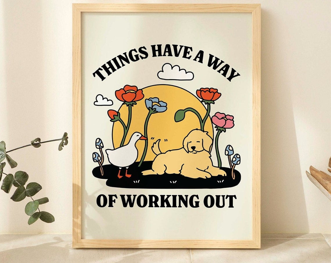 Dog And Goose Home Print, Retro Positivity Poster, Positive Posters ...