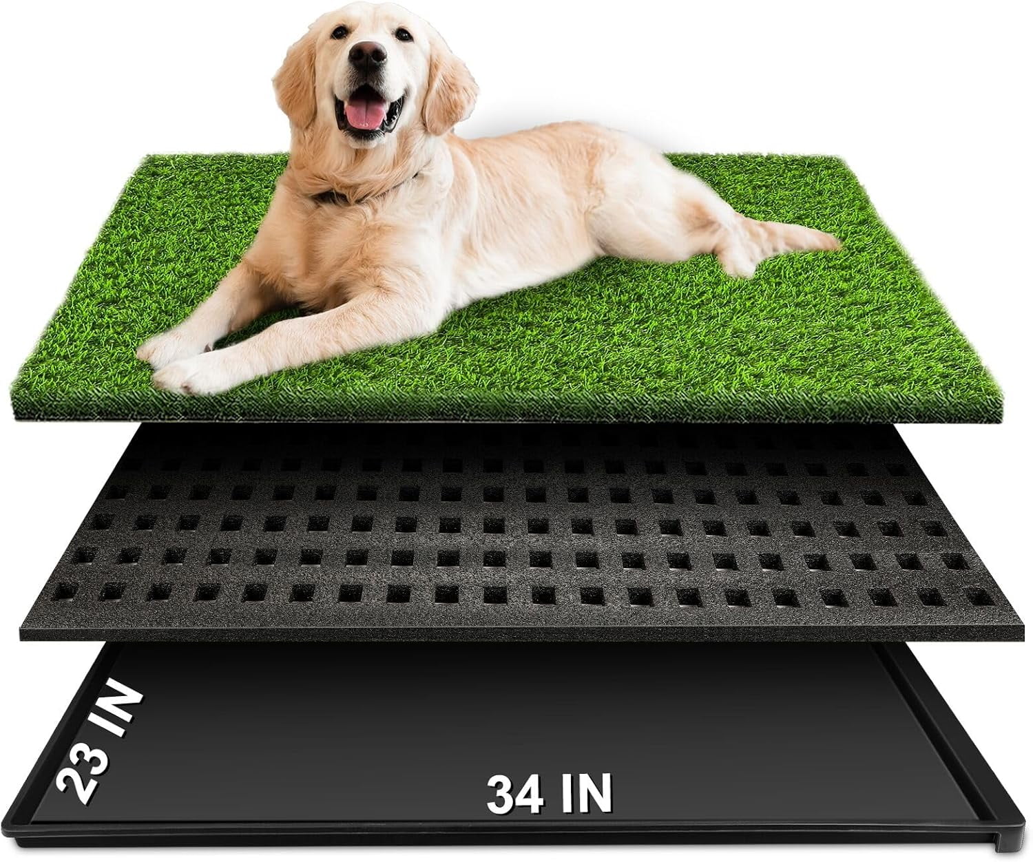 Dog Grass Pad with Tray, 34''X23'' Large Artificial Turf Grass Potty ...