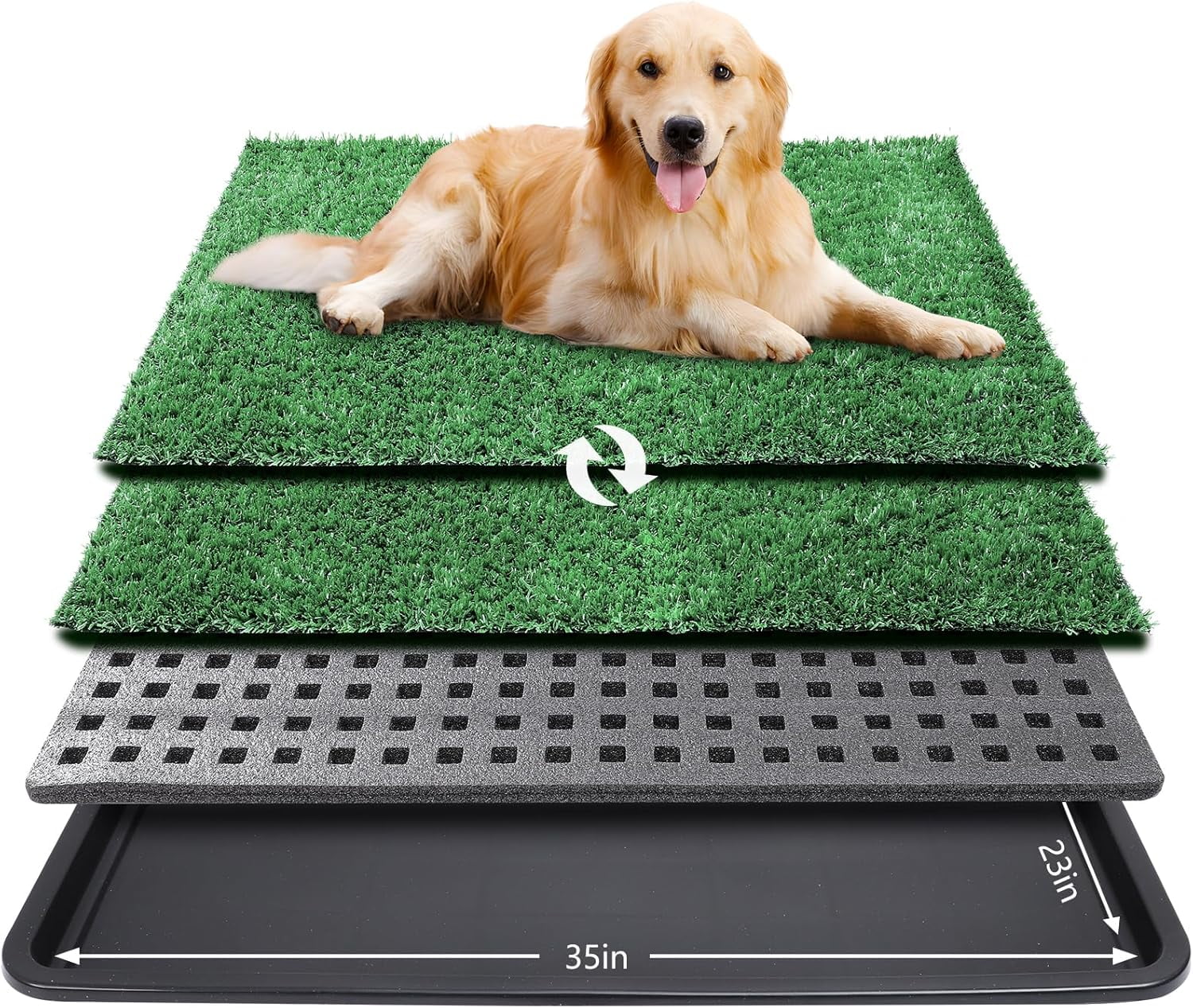 Dog Grass Pad with Tray,35x23in Dogs Potty Tray with 2-Pack Replacement ...