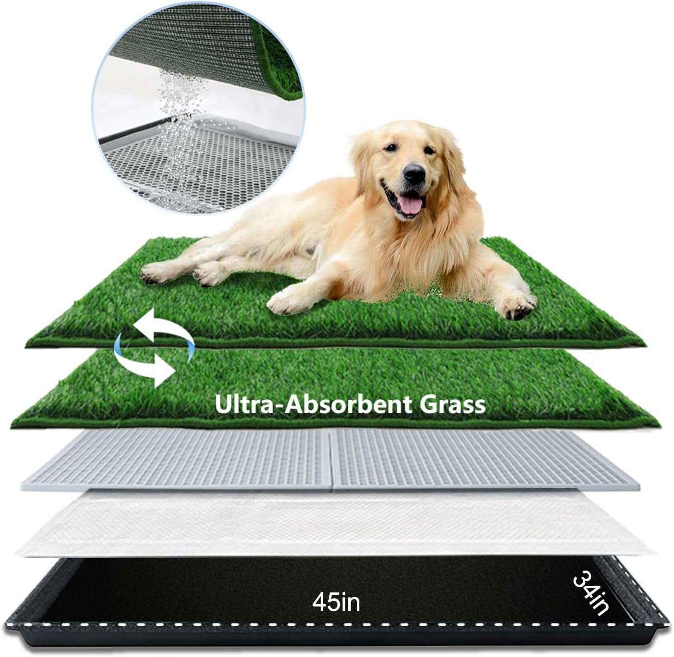 Dog Grass Pad with Tray Extra Large 45”×34”, Dog Potty with Ultra ...