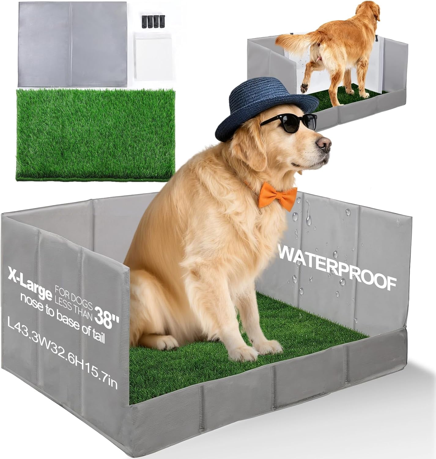Dog Grass Pad with Tray Foldable Dog Litter Box High Walls, Odor Free ...