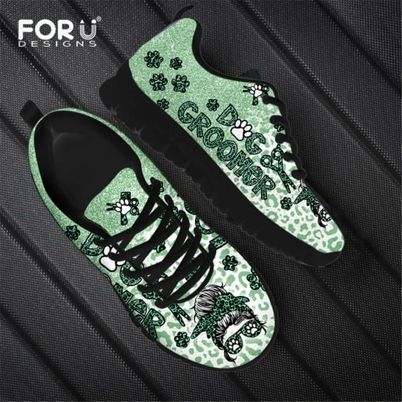 Dog Groomer Leopard Pink Ladies Shoes Flats Casual Sneakers Lace Up Air ...