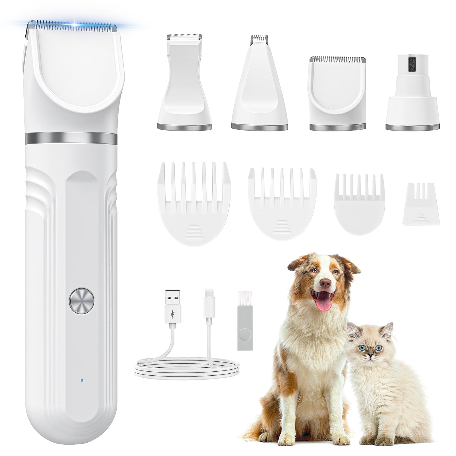 Dog Grooming Clippers Kit, All-in-One Low Noise Pets Clippers ...