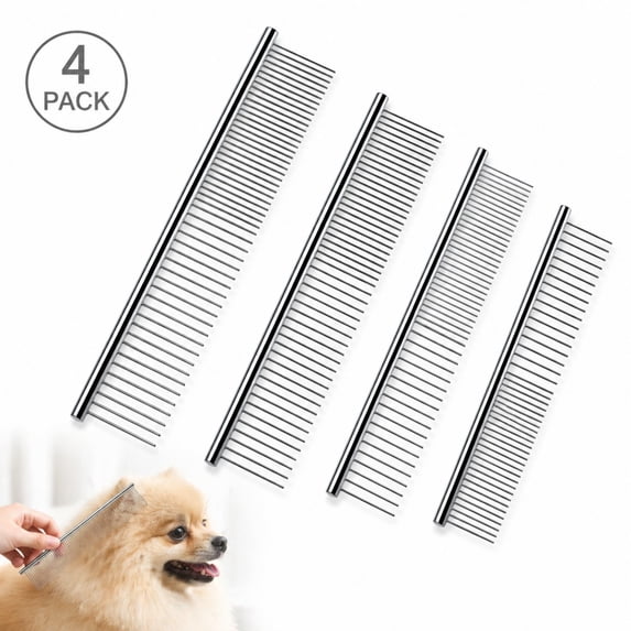 4-Pack Stainless Steel Dog Grooming Combs - Rounded Ends, Gentle on ...