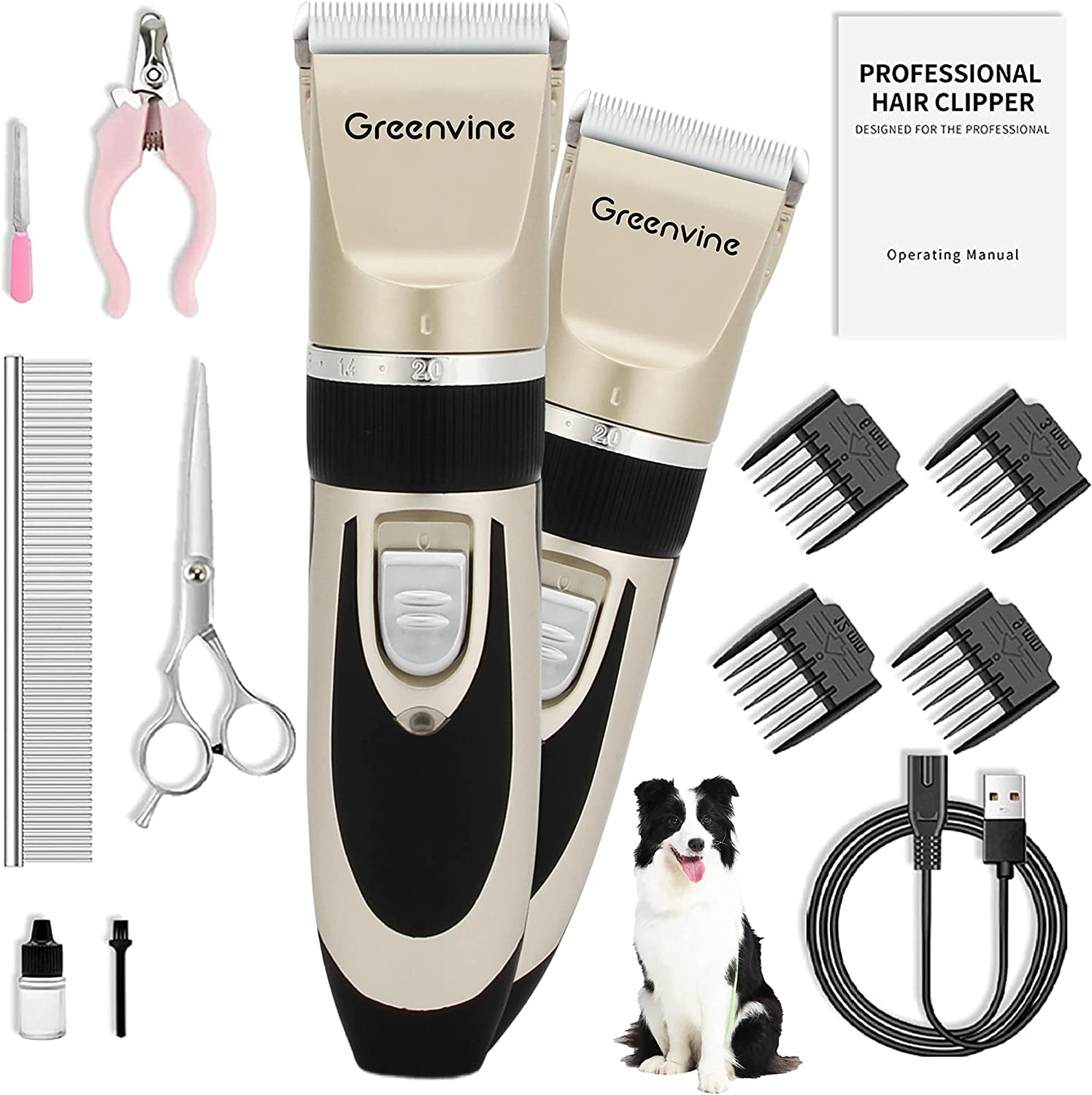 Dog Grooming Kit Clippers with Low Noise Rechargeable Cordless Pet ...