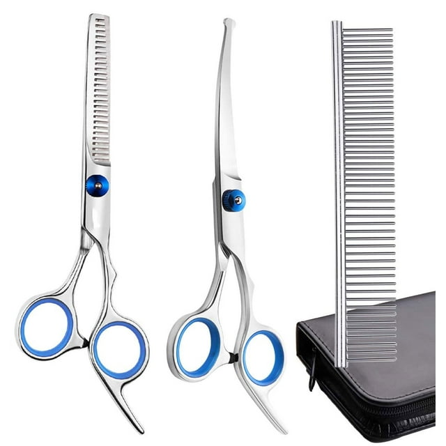 Dog Grooming Scissors Set with Safety Round Tip, 2 Pack Curved Scissors ...