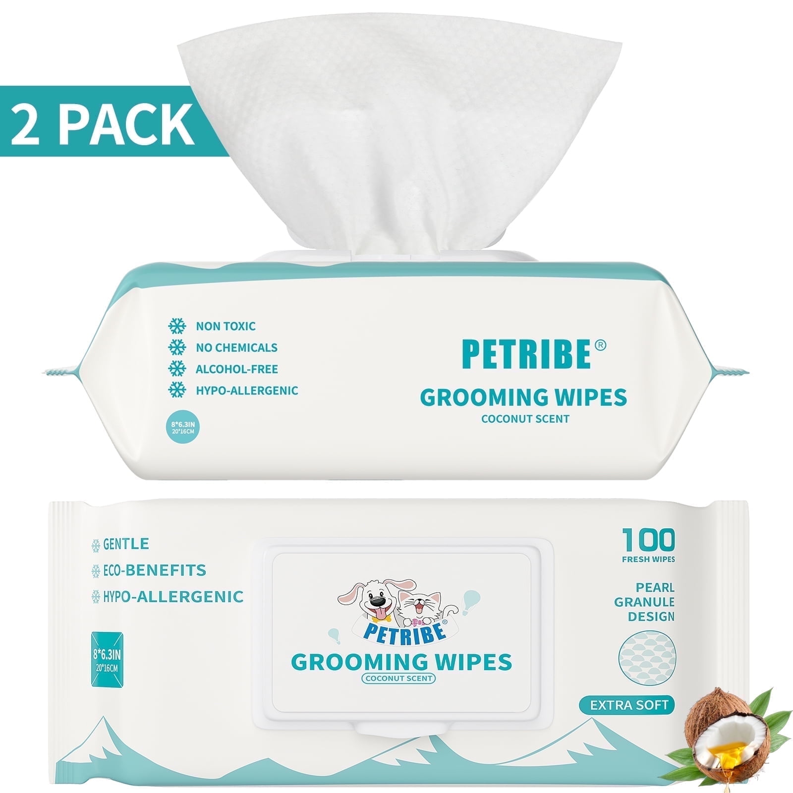 PETRIBE Pet Wipes For Dogs, Coconut Scent, Cleaning and Hydrating, Pet ...