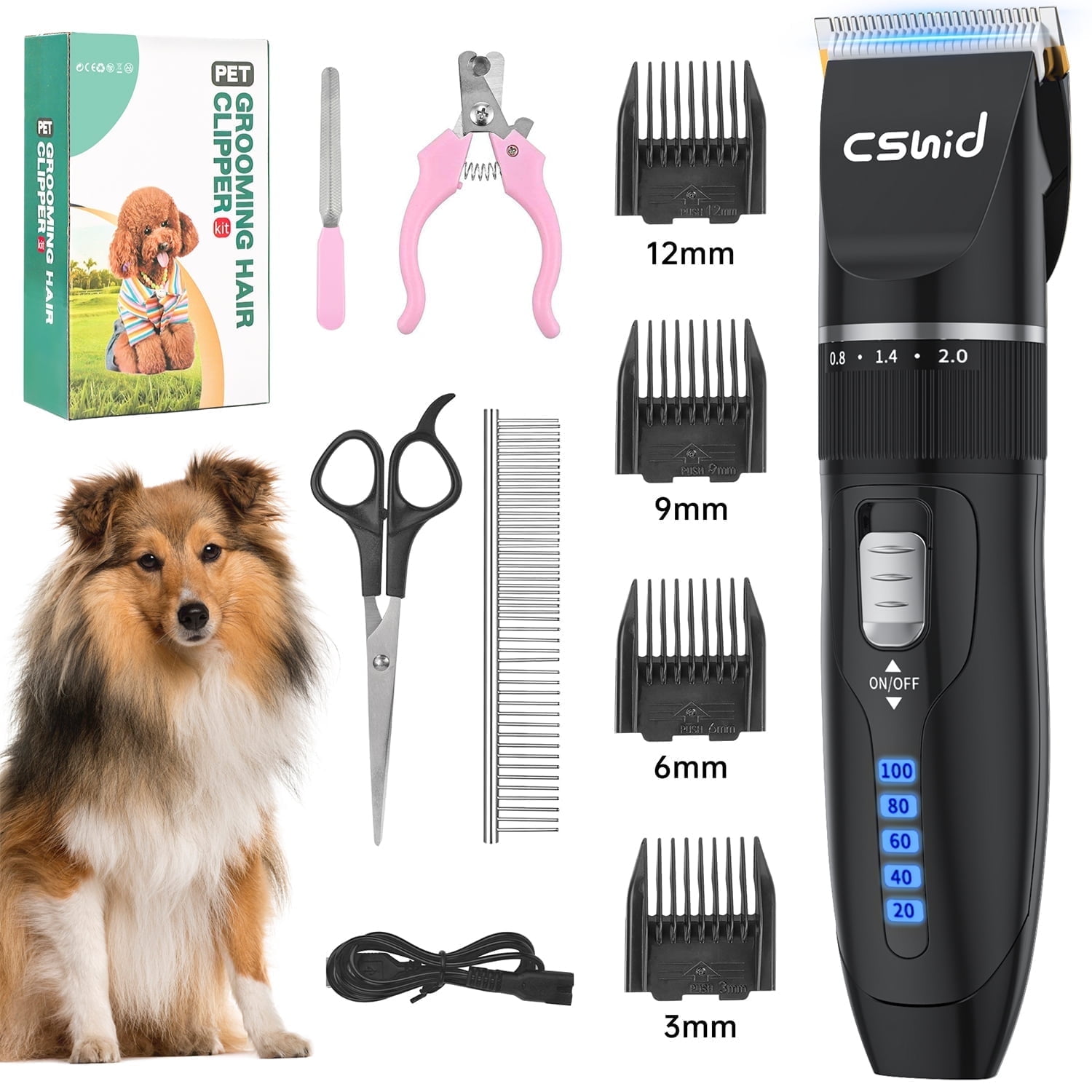 Cshidworld Dog Hair Clippers, Cordless Quiet Grooming Kit, LED Display ...
