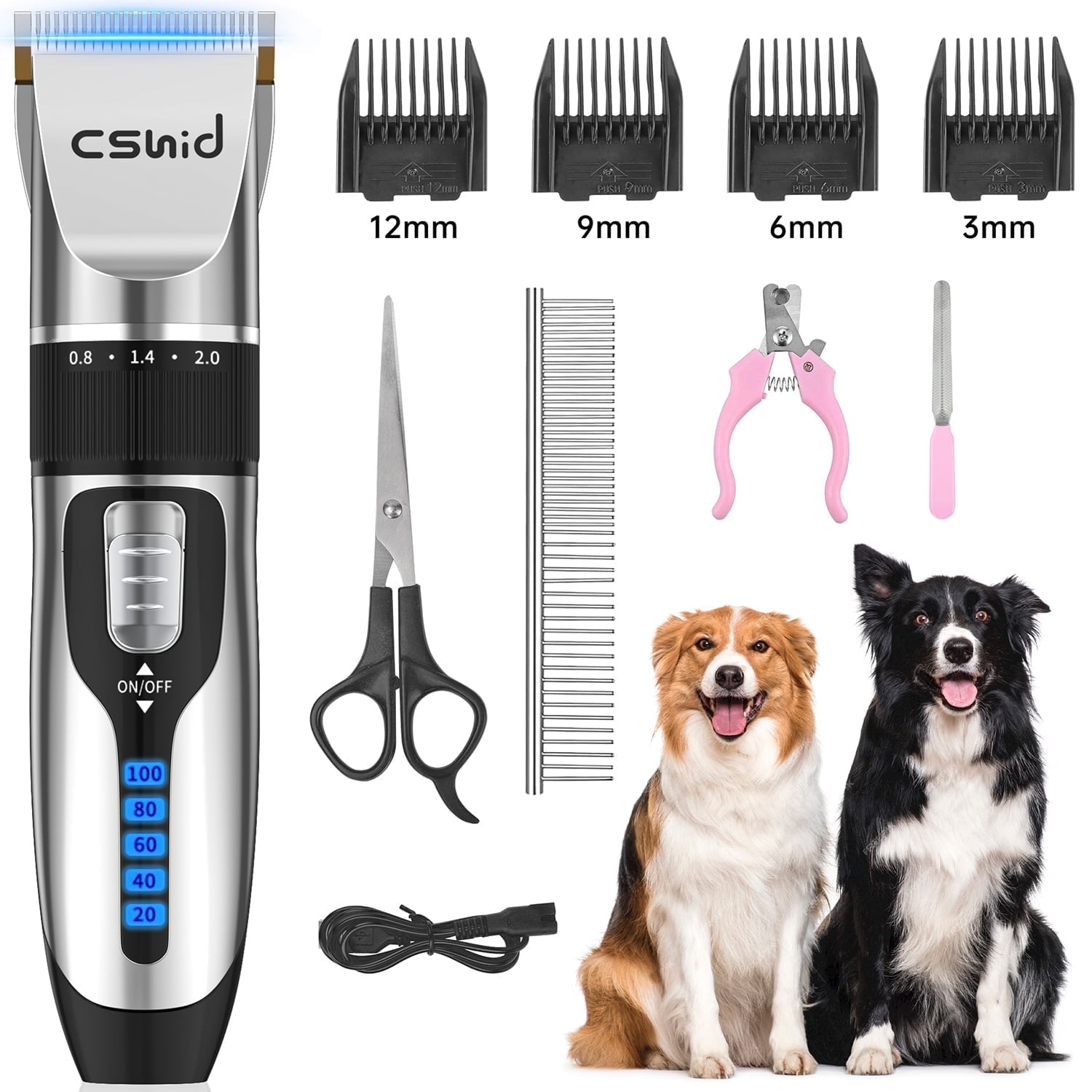 Dog Clippers, USB Rechargeable Cordless Dog Grooming Kit, Low Noise ...