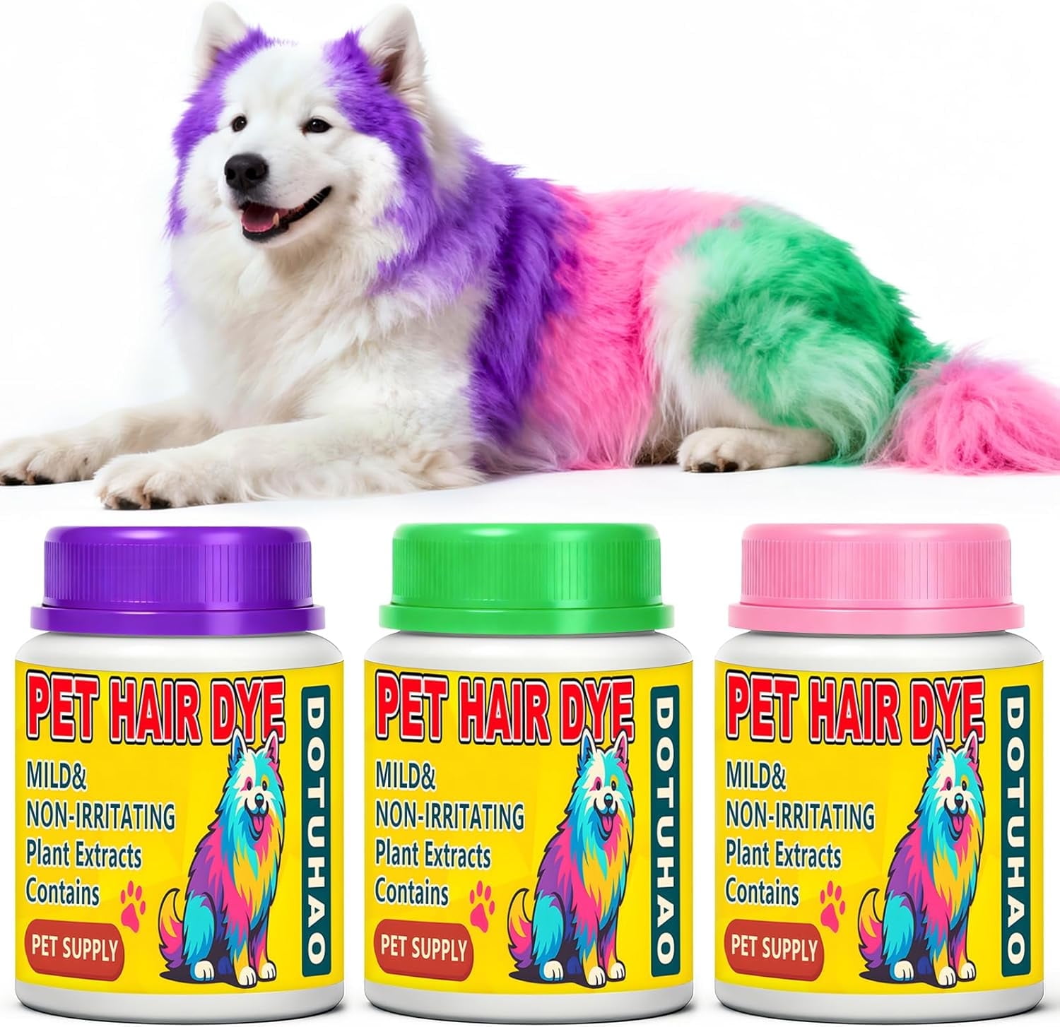 Dog Hair Dye, 3 Color - Purple, Green, Hot Pink Pet Hair Dye Set, Pet ...
