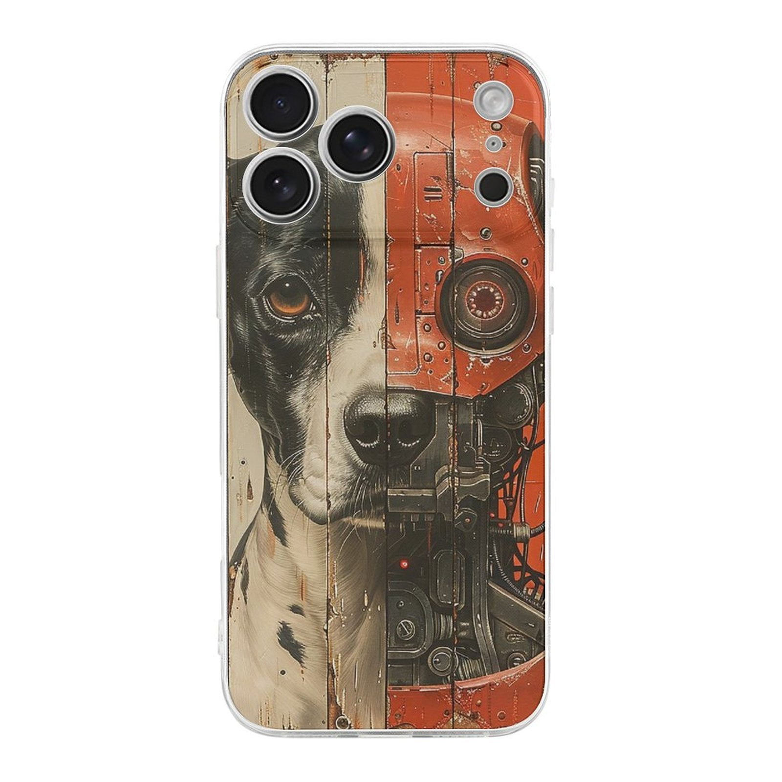 Dog Half Robot Face Vintage Transparent TPU Case for iPhone 17 Pro Max ...