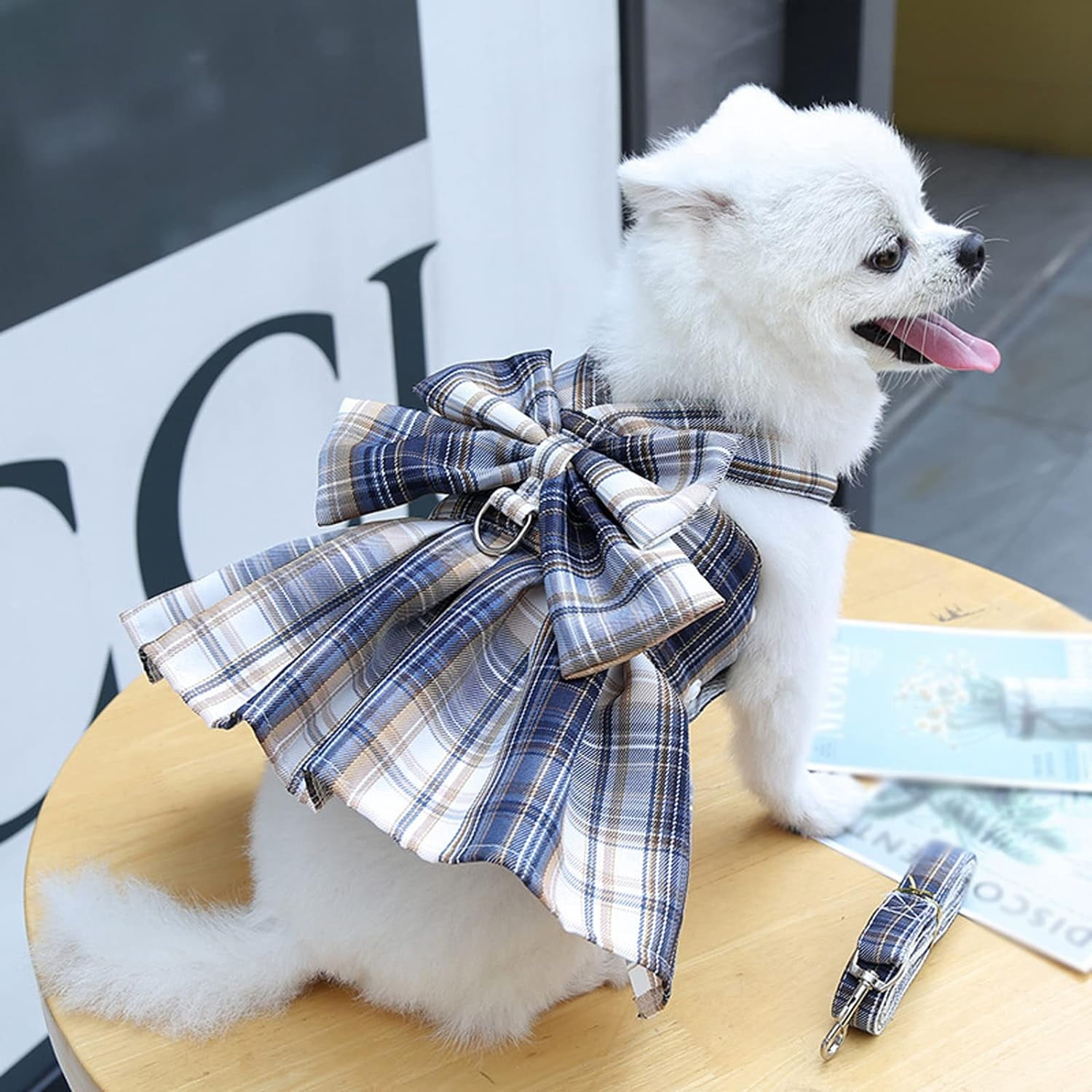 Dog Harness and Leash Set, Cute Bow Tie Plaid Harnesses for Puppy Cat ...