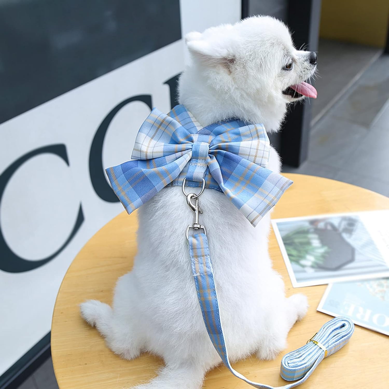 Dog Harness and Leash Set, Cute Bow Tie Plaid Harnesses for Puppy Cat ...