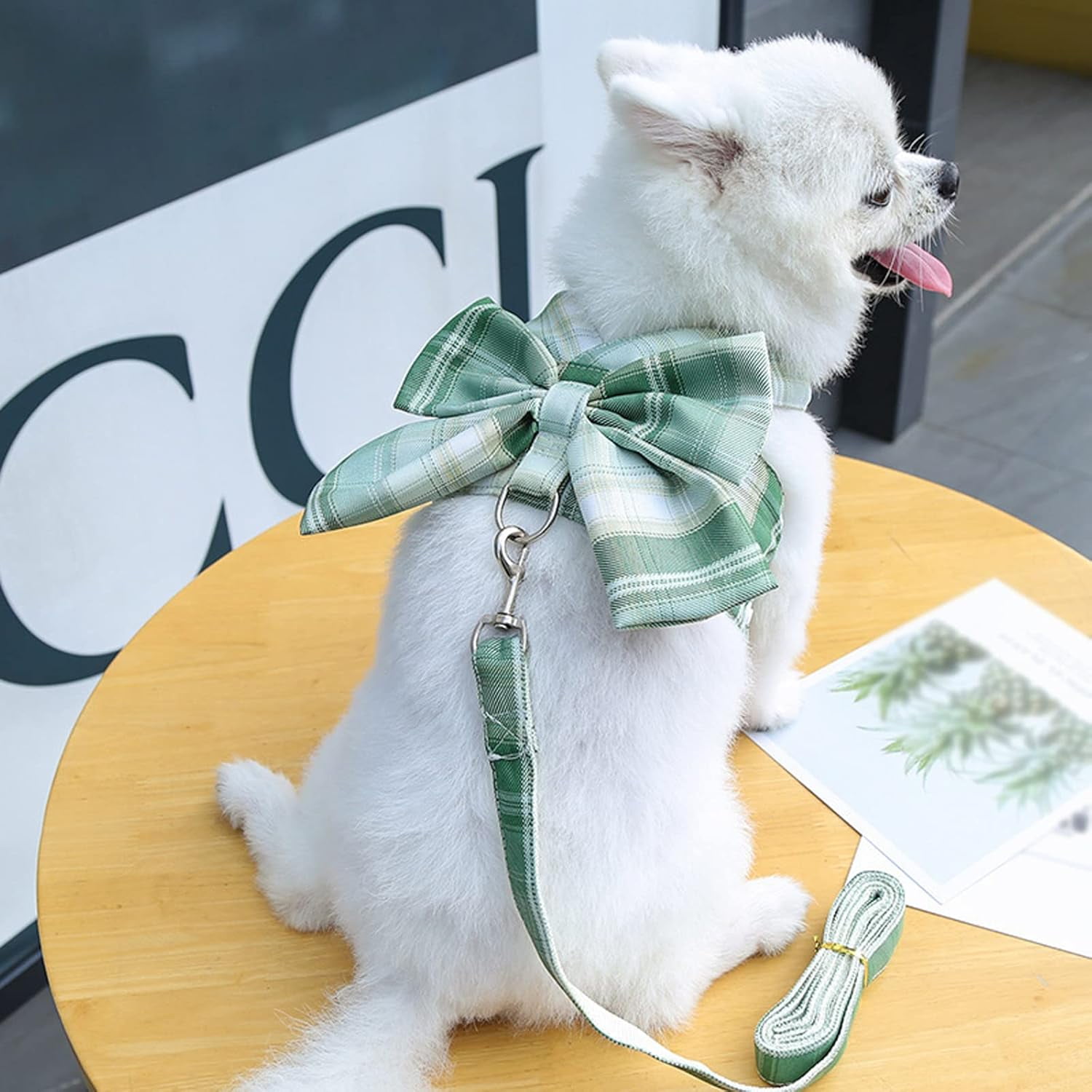 Dog Harness and Leash Set, Cute Bow Tie Plaid Harnesses for Puppy Cat ...