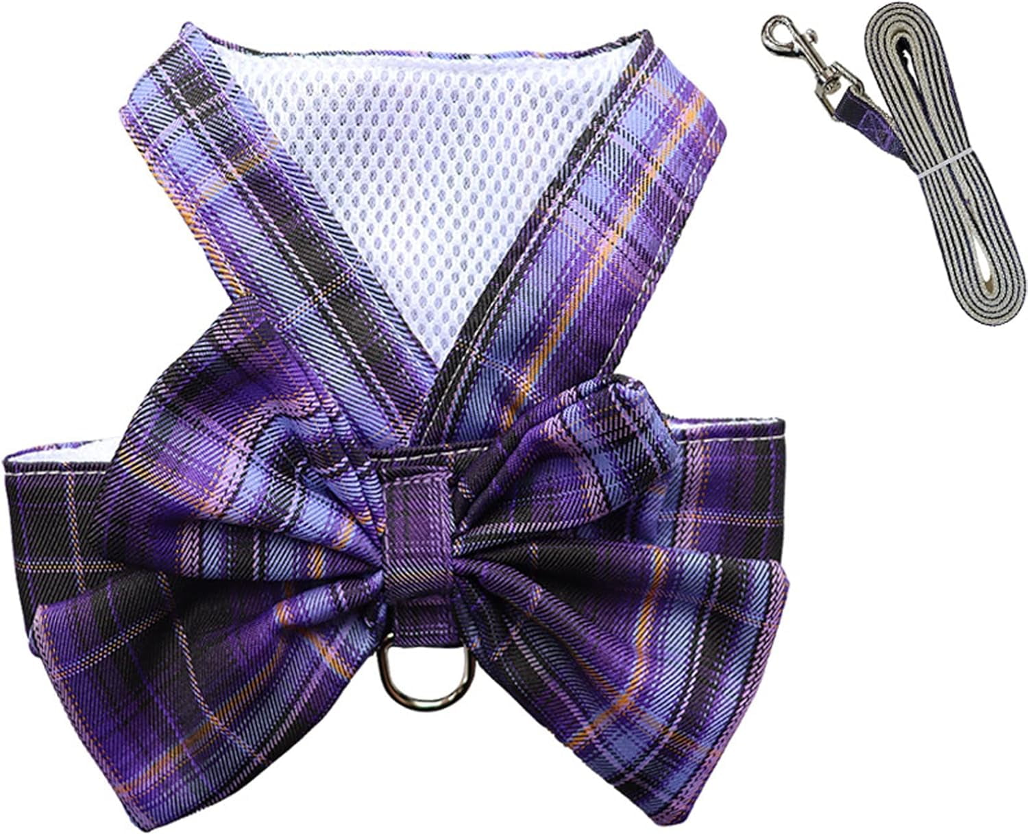 Dog Harness and Leash Set, Cute Bow Tie Plaid Harnesses for Puppy Cat ...