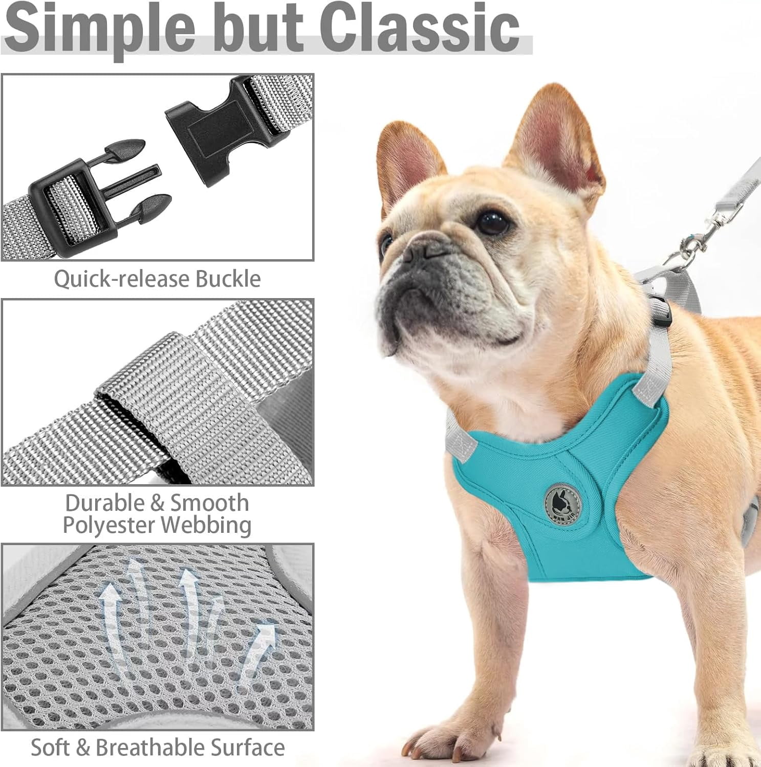 Dog Harness with Leash Set, No-Pull Pet Harness with 1 Leash Clips ...
