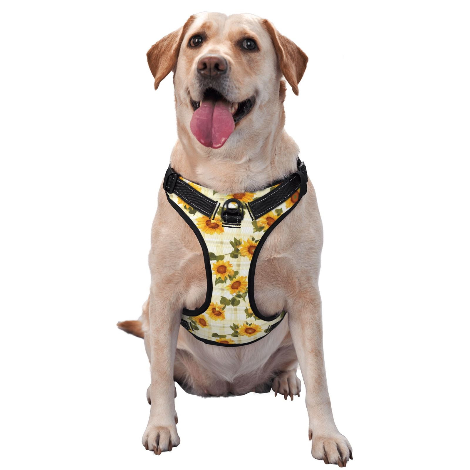 Dog Harness, Light Green Plaid Sunflower No-Pull Pet Dog Harness with ...