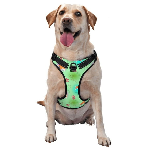 Dog Harness for Small to Large Dogs - Cute Fox Floral Green No Pull Pet ...