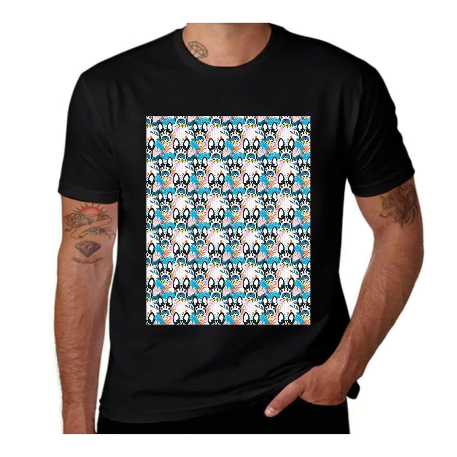 Dog Heads and Leaves-Dogs- Casual Streetwea Everyday Tshirt Comfortable ...