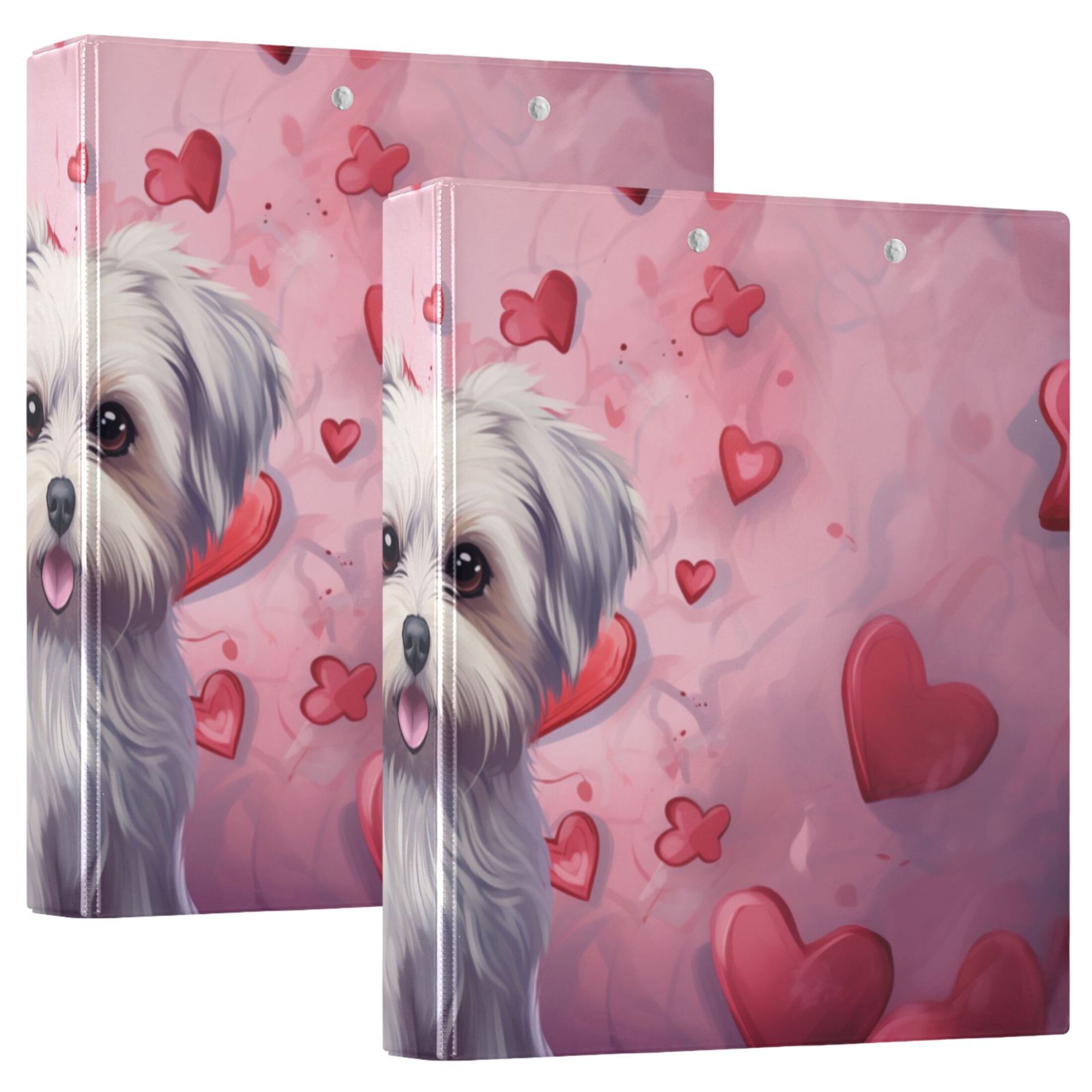 Dog Hearts Pink 3 Ring Binders 1.5 inch Hardcover File Folders with ...