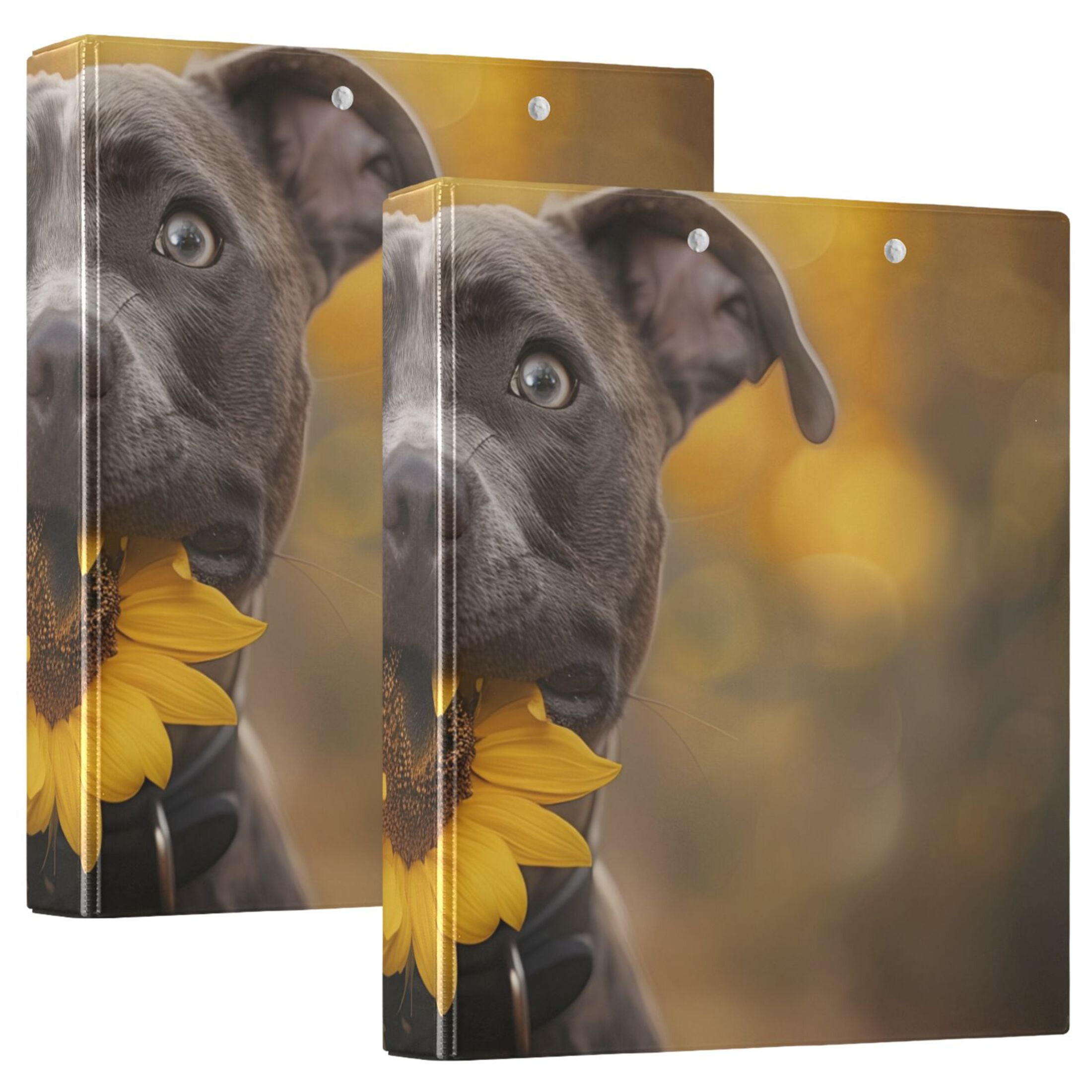 Dog Holding A Sunflower 3 Ring Binders 1.5 inch Hardcover File Folders ...