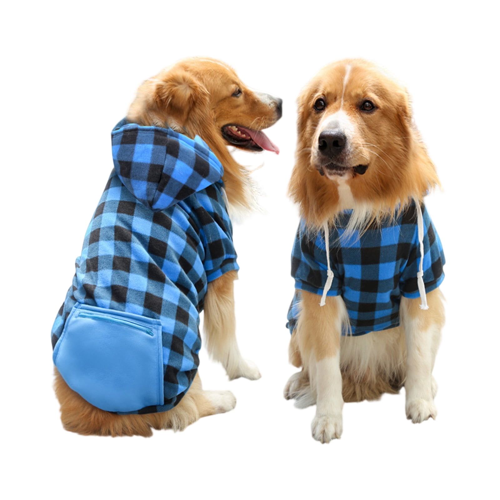 Dog Hoodie Sweatshirt, Blue Plaid Dog Shirt With Pocket, Warm Pet ...
