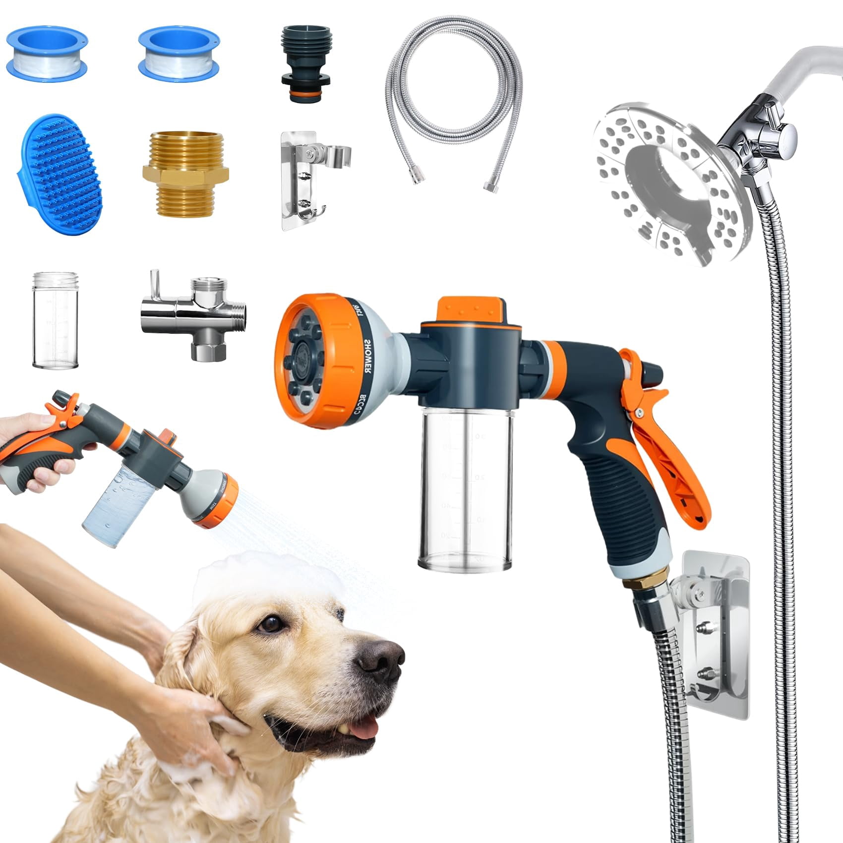Dog Hose Attachment for Pet SMRBathing with Diverter 6.6ft Long, Pup ...