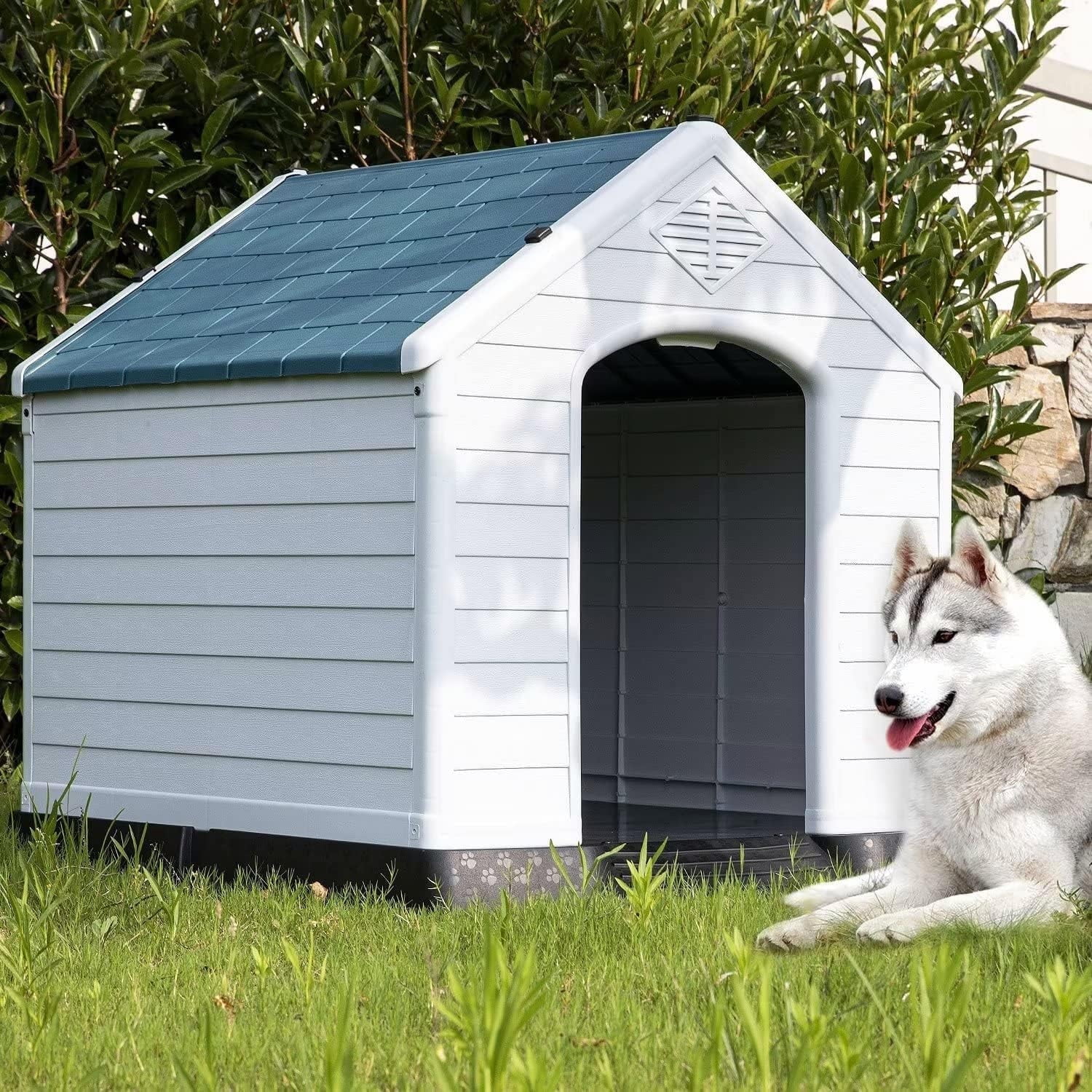 "CL.HPAHKL Outdoor Dog House, Waterproof & Durable with Vent and Raised ...