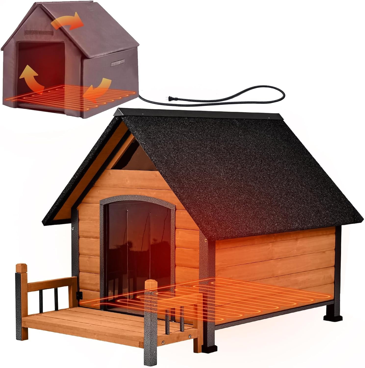 Outdoor Heated Dog House Anti-Bite Weatherproof Dog Kennel Puppy ...