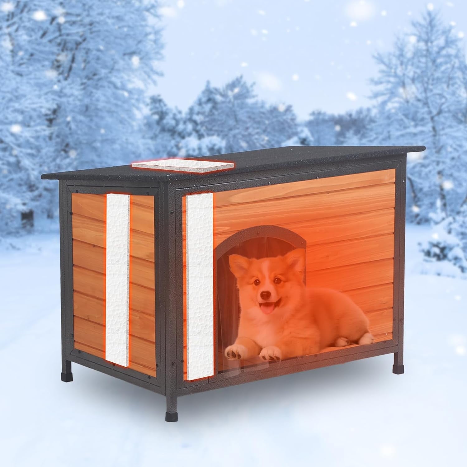 Dog House Outdoor Insulated Dog Kennel Weatherproof for Small Medium ...