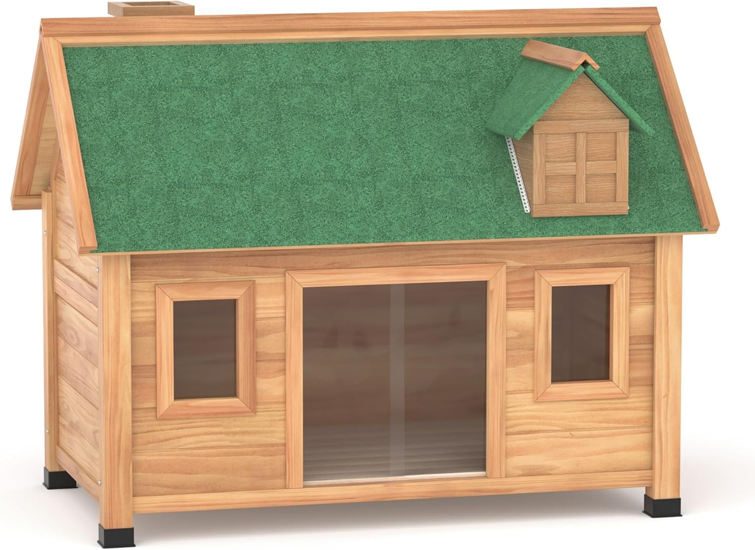 Dog House Outdoor, Wooden Dog Crate with Insulated Liner & Windows ...