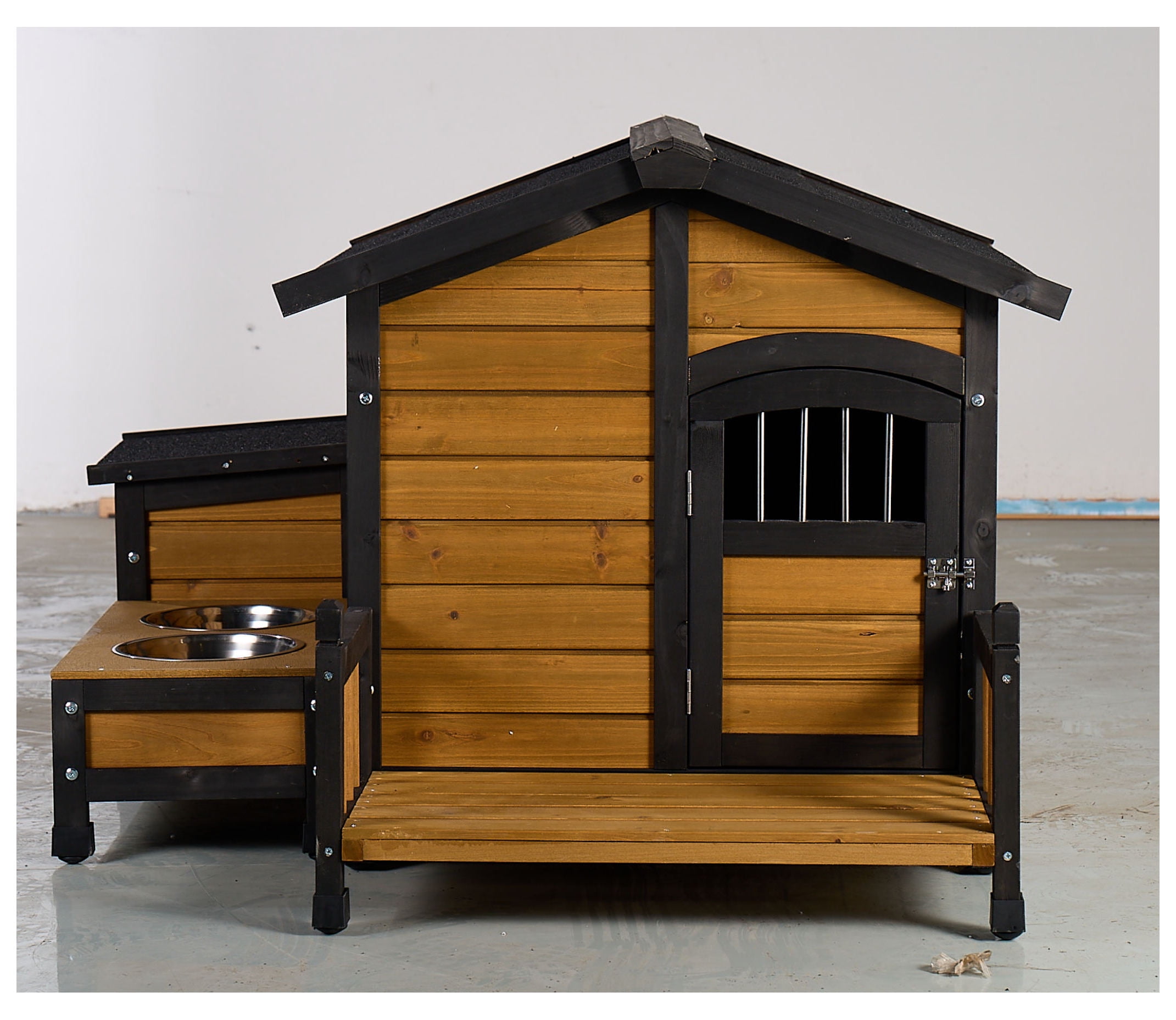 Dog House Outdoor Wooden Kennel w/ Storage & Feeding Station ...