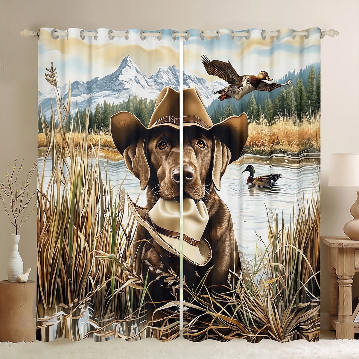 Dog Hunter 30%-50% Blackout Curtains 52"Wx84"L,Animal Mallard Duck ...