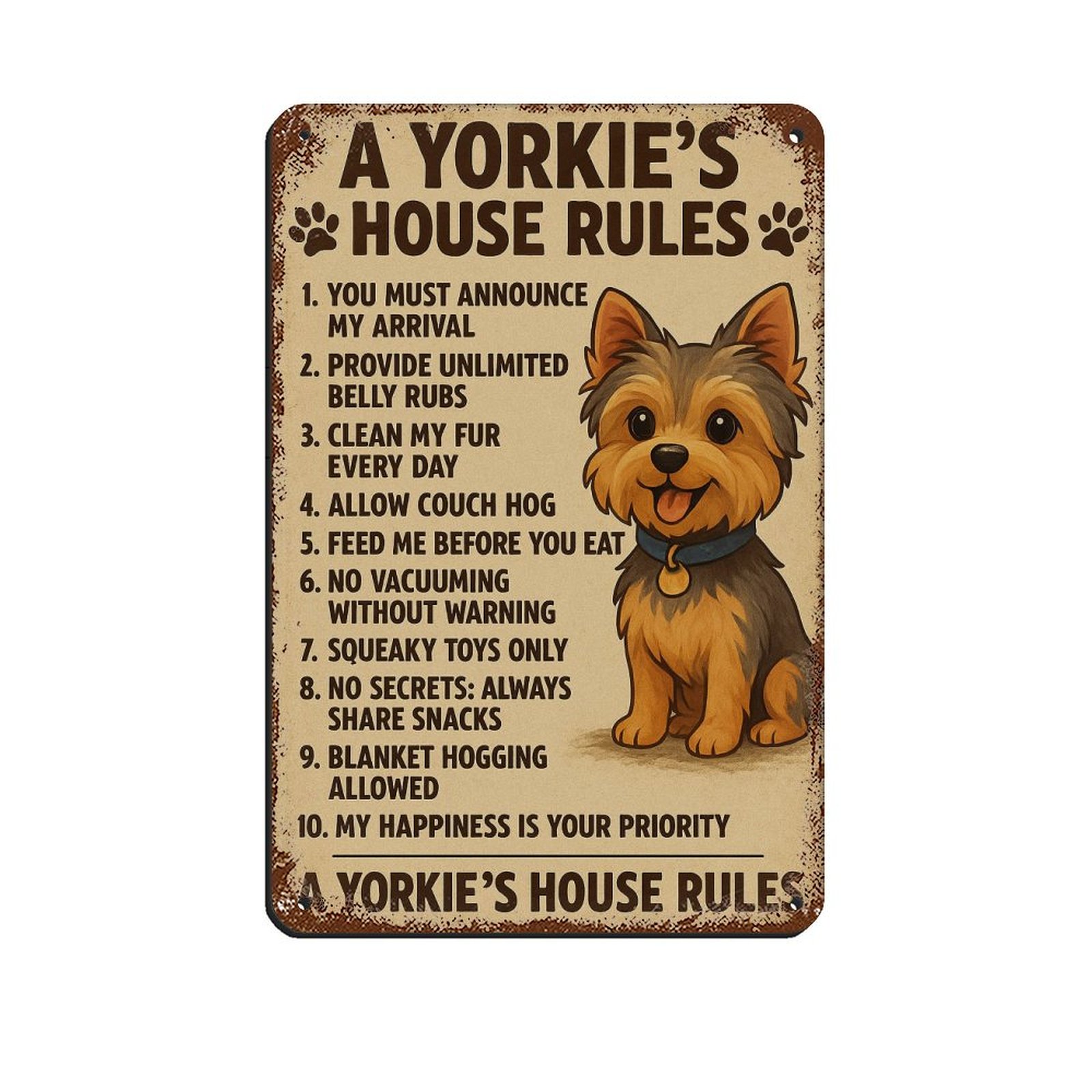 Dog Inspirational Quotes Yorkshire Terrier House Rules Retro Poster ...
