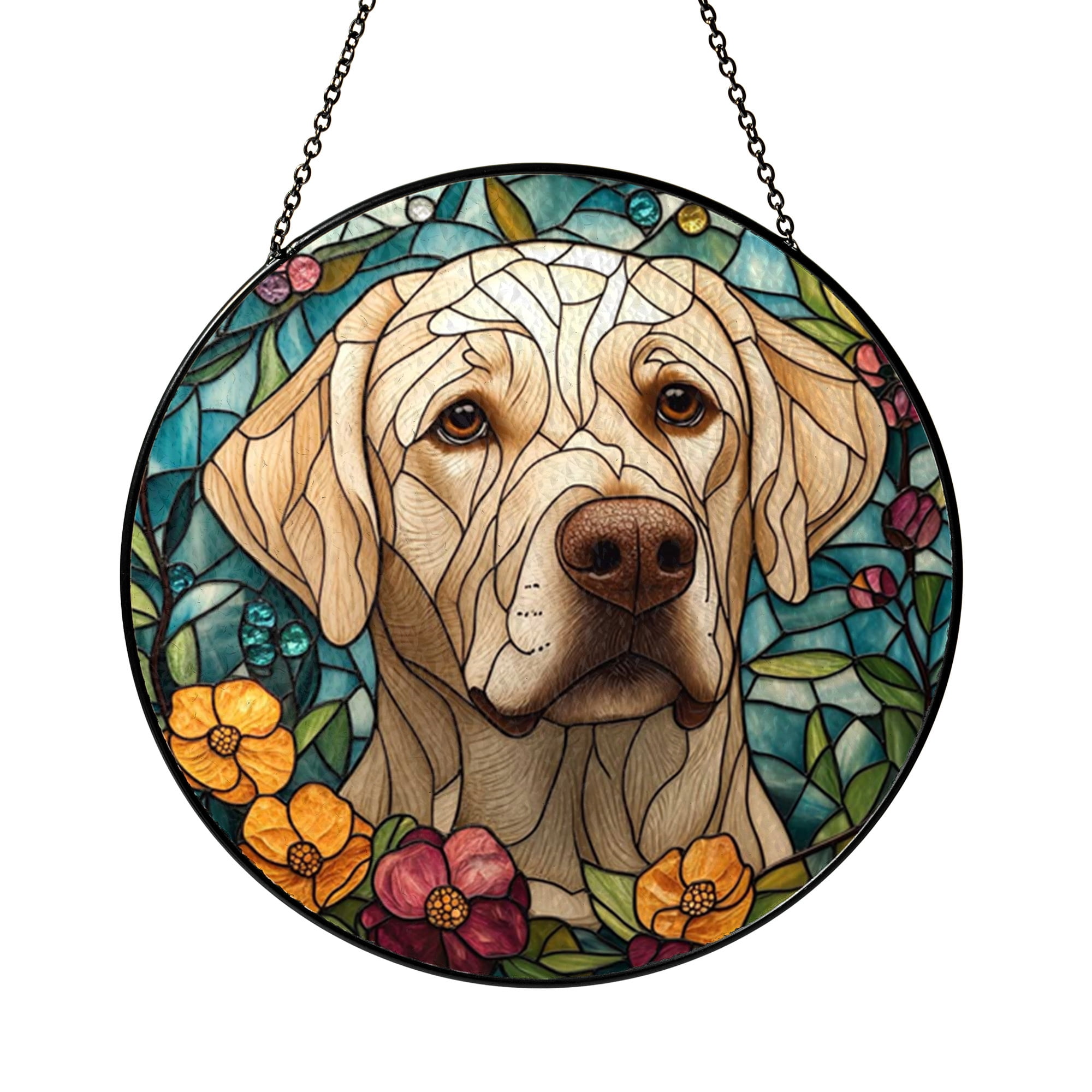 Dog Inspired Stained Glass Panel – Elegant Floral Window Decor ...