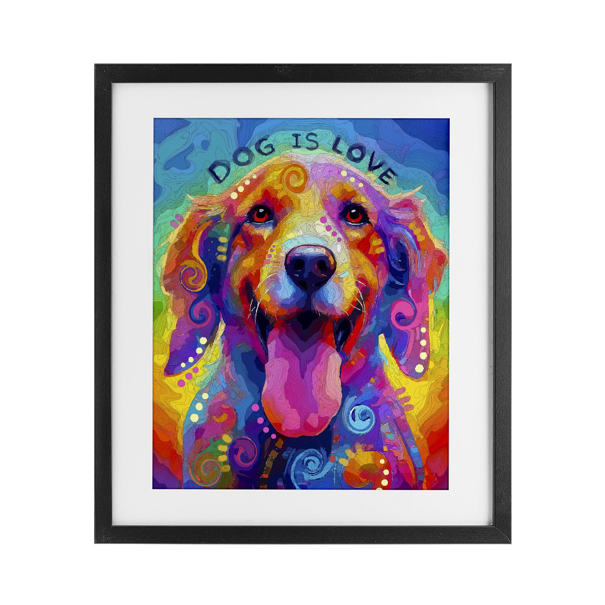 Dog Is Love Swirled Pattern Black Framed Print Under Glass, design by ...