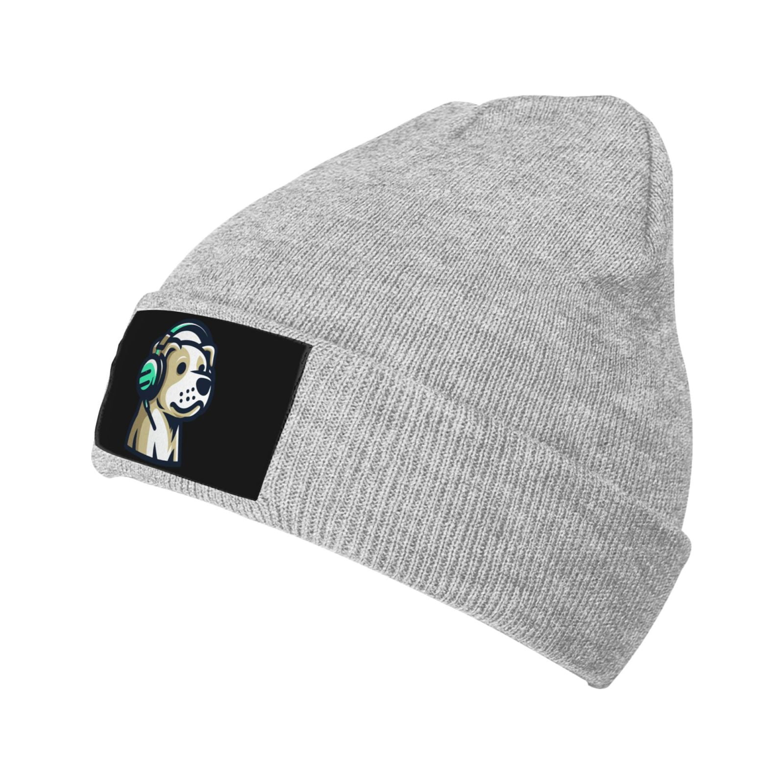 Dog Jamming To Tunes Unisex Adult Knit Beanie For Men Women Warm Snug ...